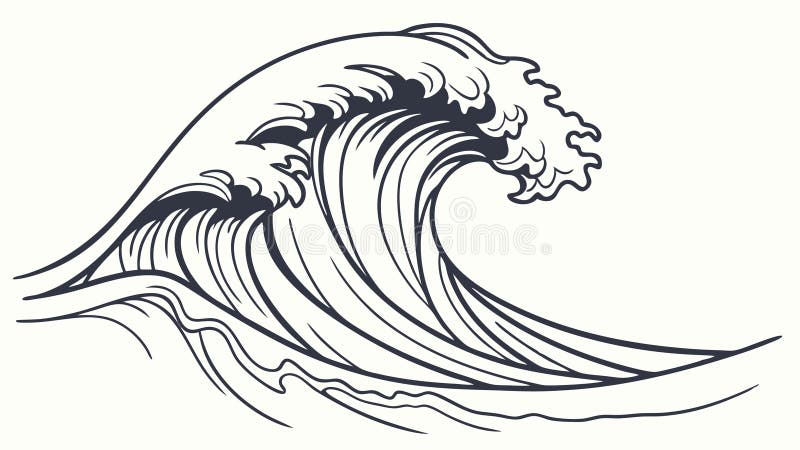 Detailed Illustration of a Large Ocean Wave Cresting and Breaking ...