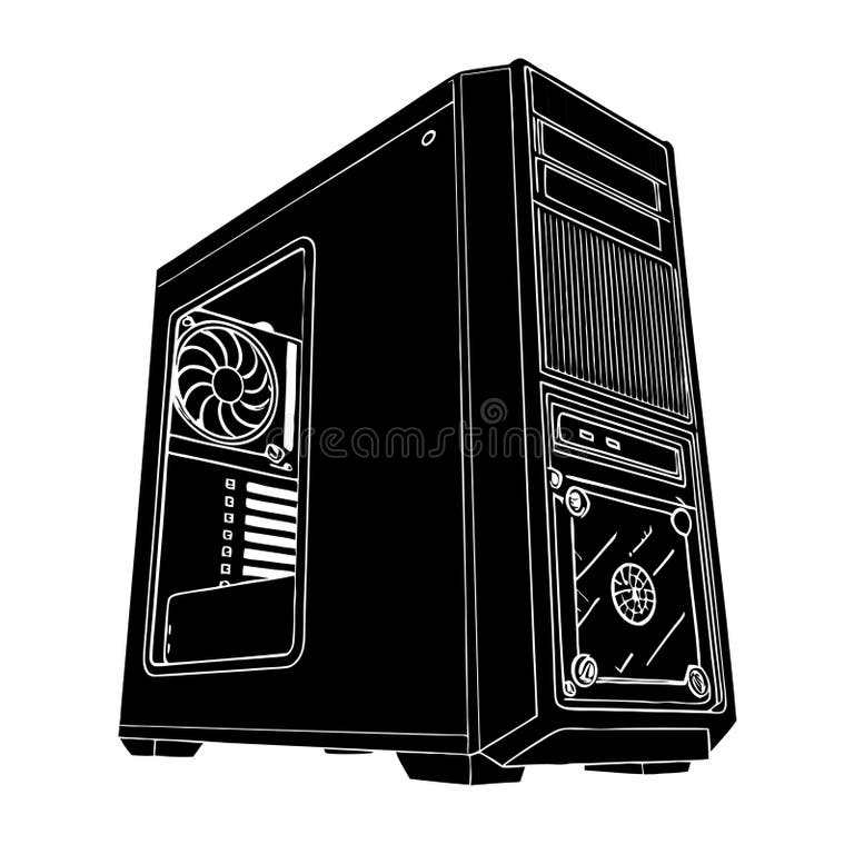 Detailed Vector Illustration of High-Performance Computer Tower Case ...