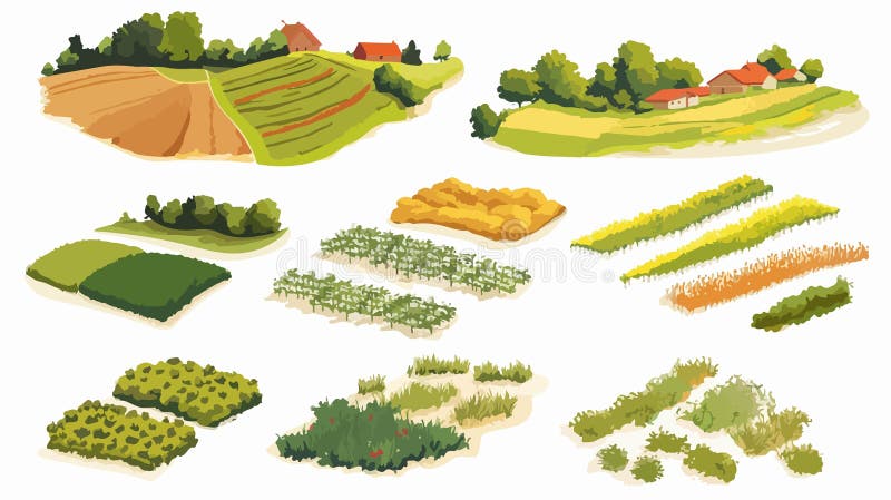 Detailed Vector Illustration of Isolated Set of Agricultural Fields for ...
