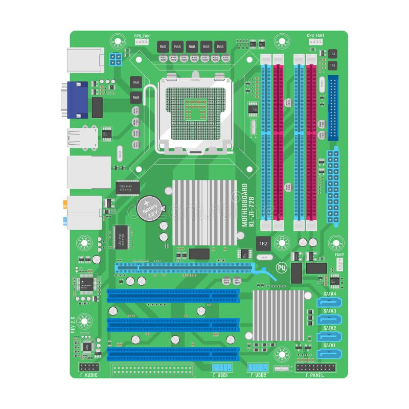 Detailed Vector Illustration of Motherboard Stock Vector - Illustration ...
