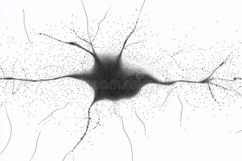 Detailed Vector Illustration of a Neuron with Dots and Lines on a White ...