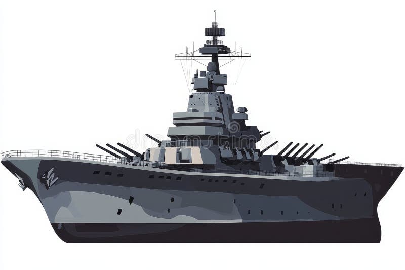 A Detailed Vector Illustration of a Vintage Battleship with Cannons ...