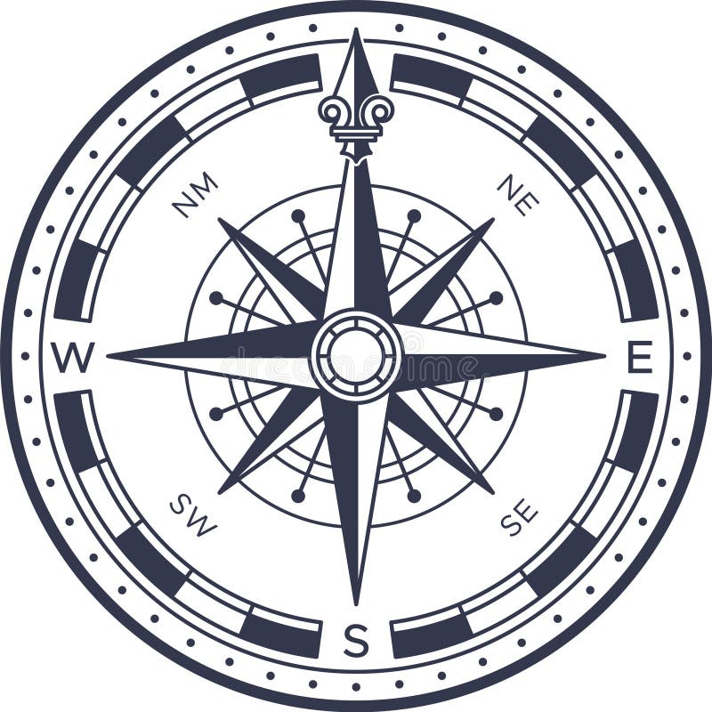 Detailed Vector Illustration of a Vintage Compass Rose, Indicating the ...