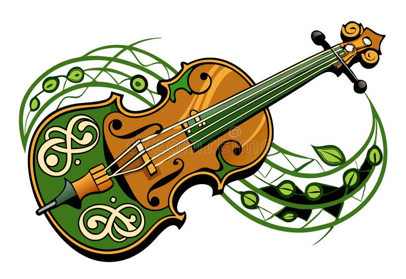 A Detailed Vector of an Irish Fiddle with Decorative Celtic Patterns ...