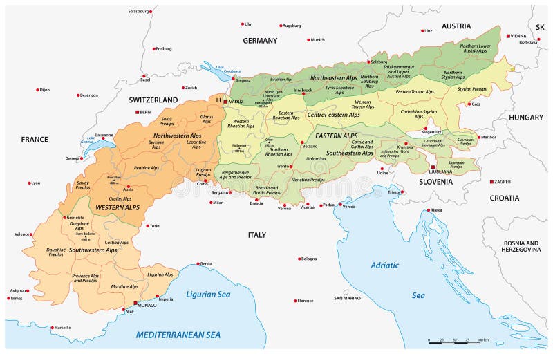 Detailed Vector Map Division of European Alps Stock Vector ...