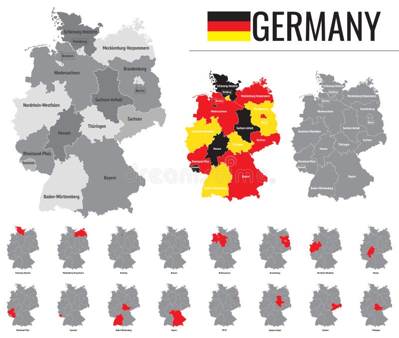Detailed Vector Map of Federal States of Germany with Flag Stock Vector ...