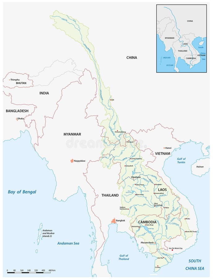 Detailed Vector Map of Mekong River Stock Vector - Illustration of ...