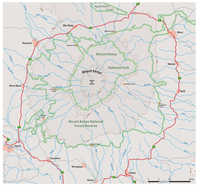 Detailed Vector Map Mount Kenya National Park, Kenya Stock Vector ...