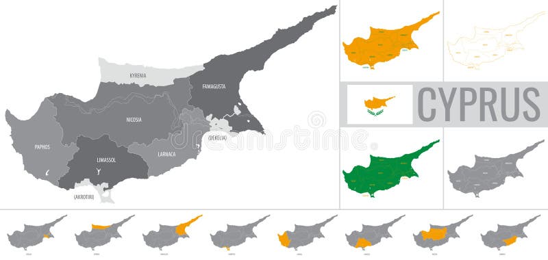 Detailed Vector Map of Regions of Cyprus with Flag Stock Vector ...