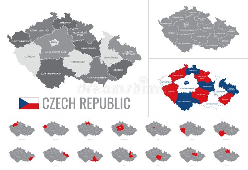 Detailed Vector Map of Regions of Czech Republic with Flag Stock Vector ...