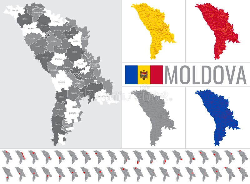 Detailed Vector Map of Regions of Moldova with Flag Stock Vector ...