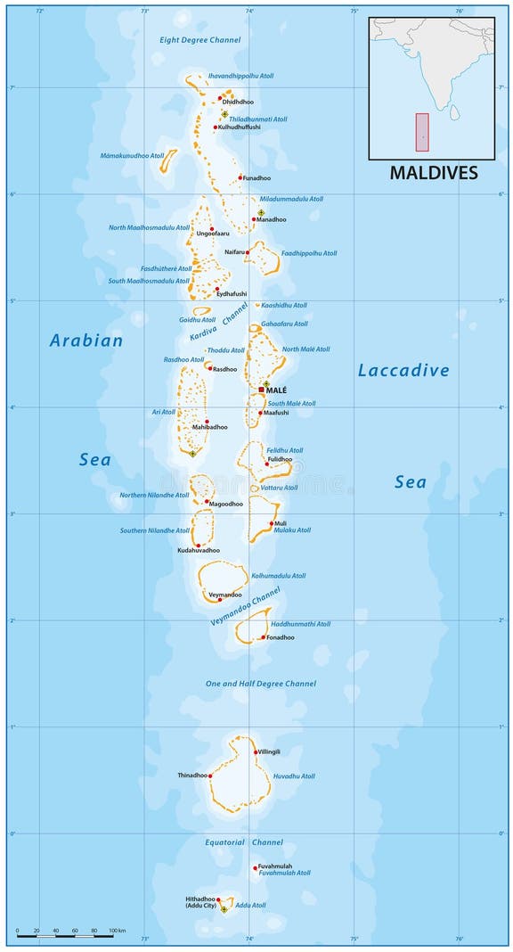 Detailed Vector Map of the Republic of Maldives Stock Vector ...