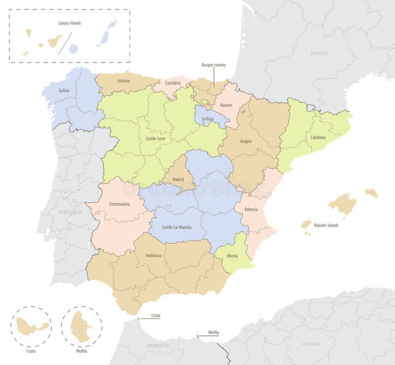 Detailed Map of Spain with Administrative Divisions into Autonomous ...