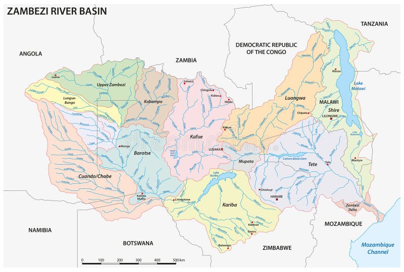 Detailed Vector Map of Zambezi River Basin Stock Vector - Illustration ...