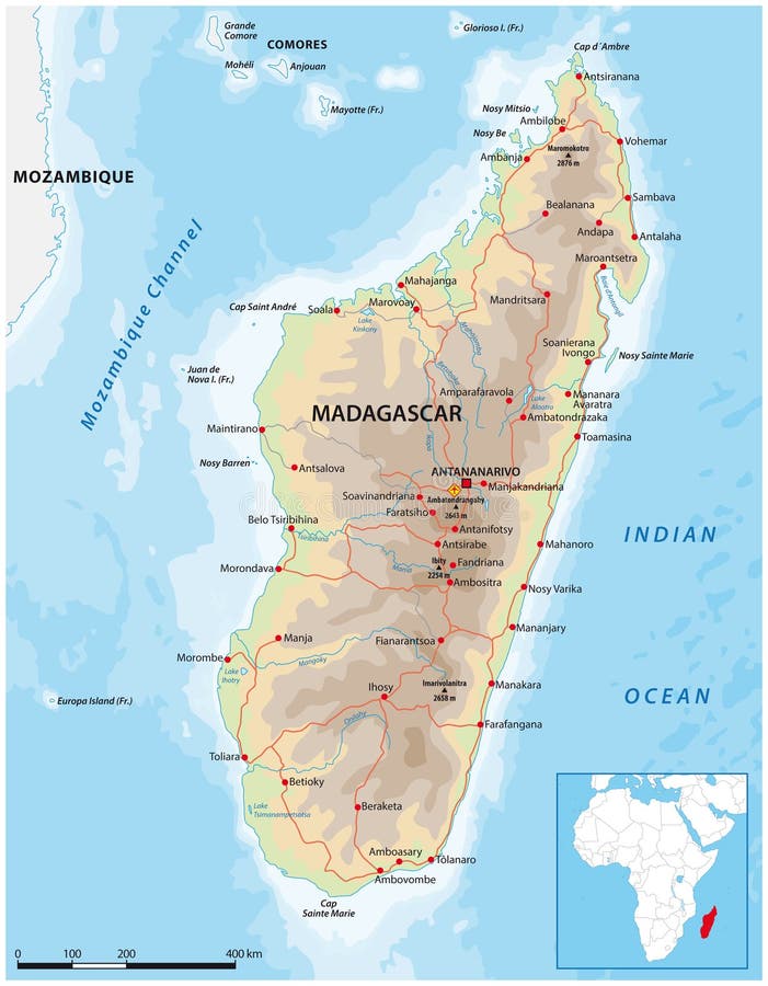 Detailed Vector Road Map of the Island Nation of Madagascar Stock ...