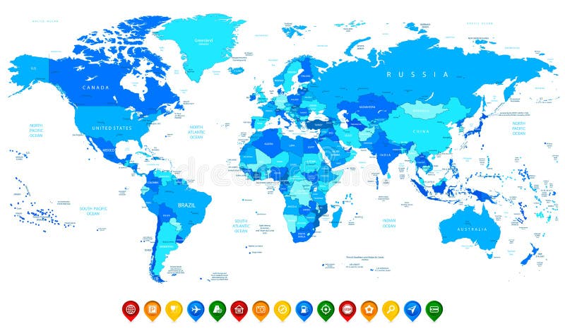 Detailed Vector World Map with Colorful Continents and Flat Map Stock ... Detailed Vector World Map with Colorful Continents and Flat Map Stock ...