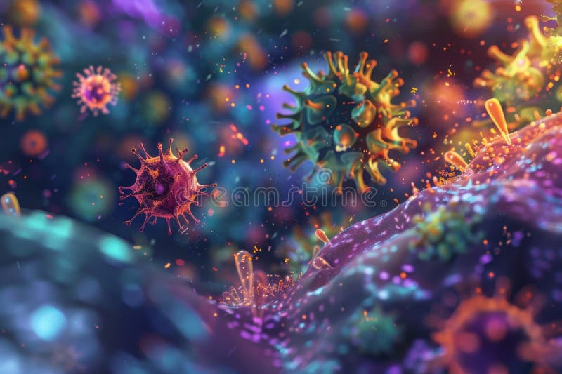 Detailed Vibrant Illustration of Viruses Invading Human Cells Under the ...
