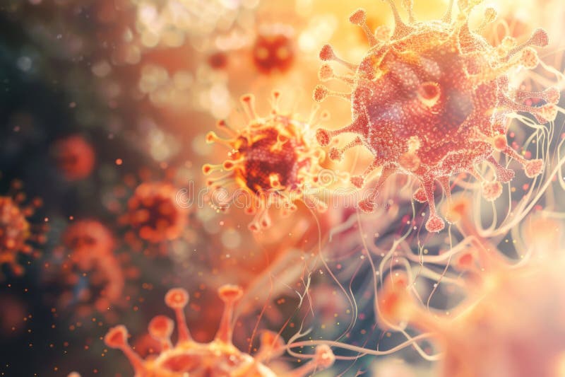 Detailed Vibrant Illustration of Viruses Invading Human Cells Under the ...