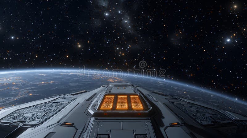 Detailed View of an Advanced Spaceship Hull with a Starry Background ...