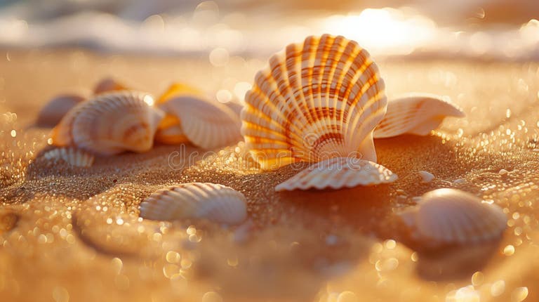 Detailed View of Assorted Seashells Scattered on Sandy Beach Stock ...