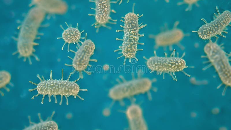 Bacteria in Liquid Under Microscope, High Magnification View Stock ...