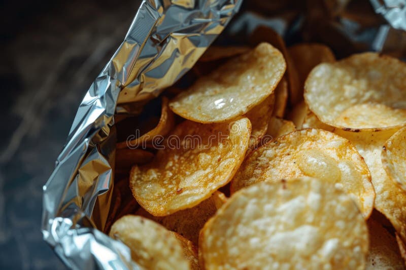 Detailed View of a Bag of Potato Chips. Great for Food Industry ...