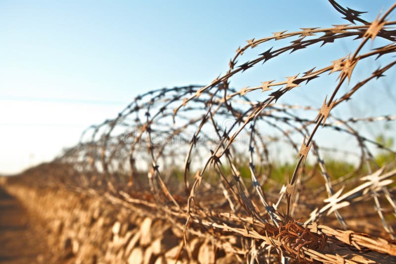 Detailed View of Barbed Wire Fence at a Border Crossing Point Stock ...
