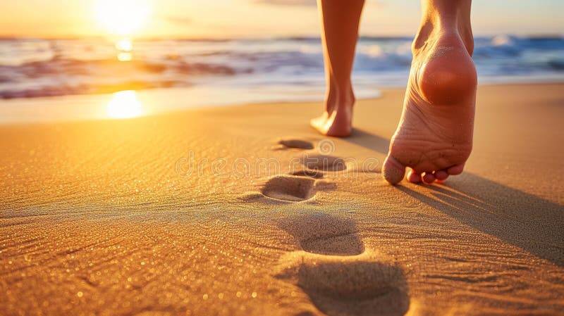 Detailed View of Bare Feet on Sandy Beach, Highlighting the Intimate ...