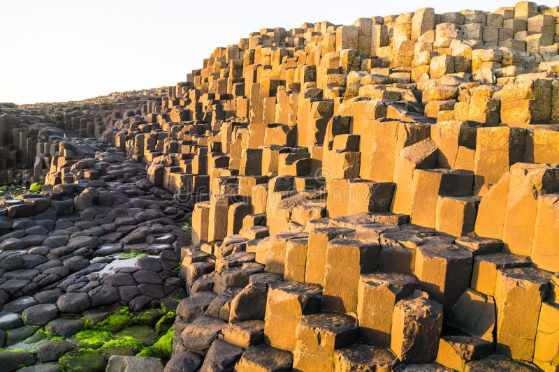 Sunlit Basalt Rock Formations at the Giant`s Causeway in Northern ... Sunlit Basalt Rock Formations at the Giant`s Causeway in Northern ...