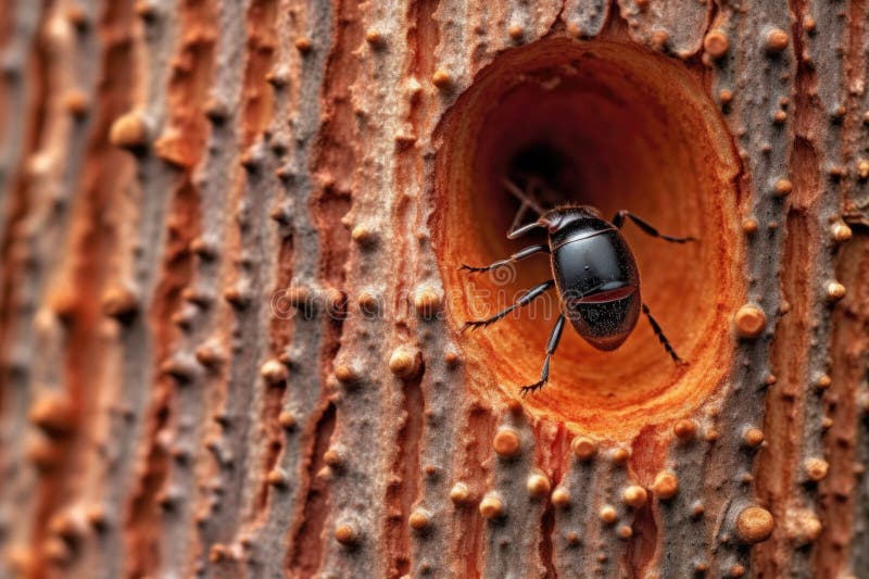 Detailed View of Beetle Exit Holes on Tree Bark Stock Image - Image of ...