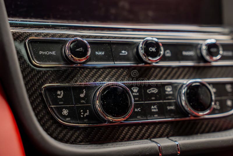 Close Up Bentley Bentayga Control Panel Carbon Fiber Trim Stock Photos ...