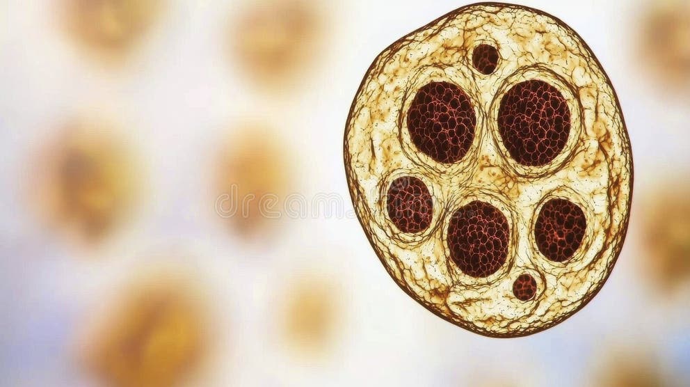 Detailed View of Biological Cell Structure with Multiple Nuclei and ...