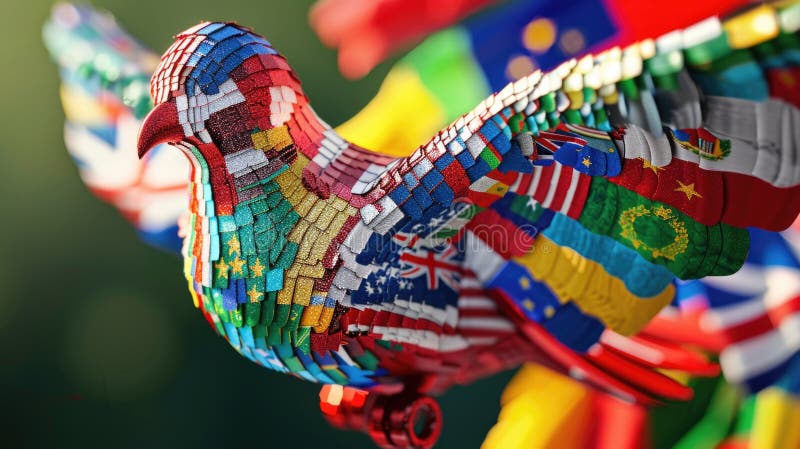 A Detailed View of a Bird Created Using Multiple National Flags As Its ...