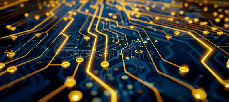 Detailed View of Black Circuit Board with Gold Connectors, Tech ...
