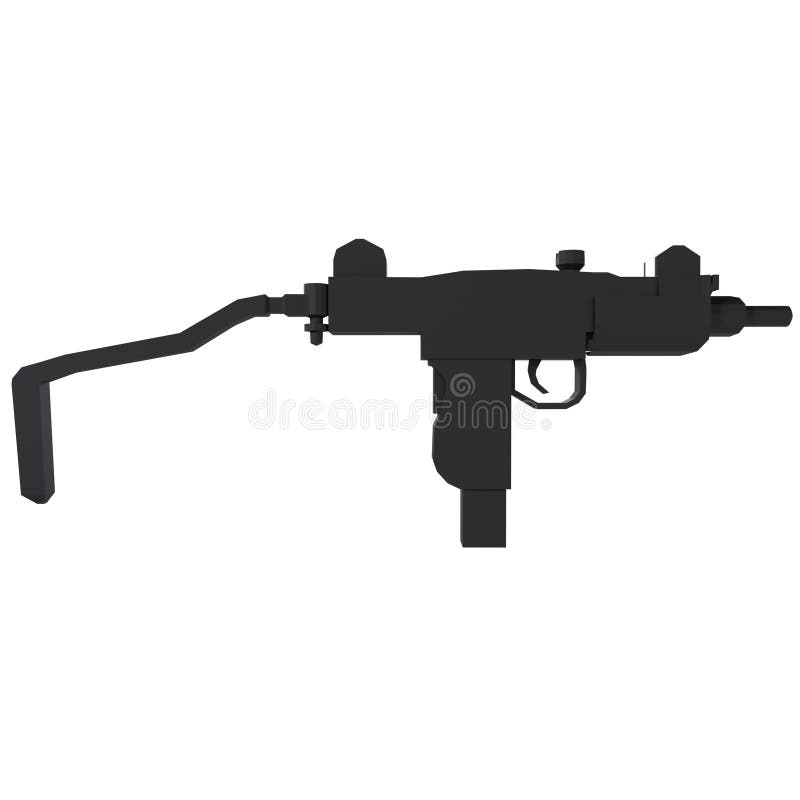 Black Submachine Gun Isolated on White Background Stock Illustration ...