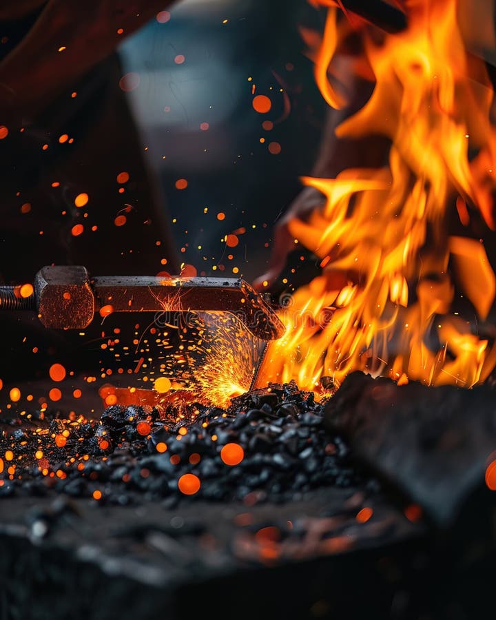 A Detailed View of a Blacksmith Welding Pieces Together in the Forge ...