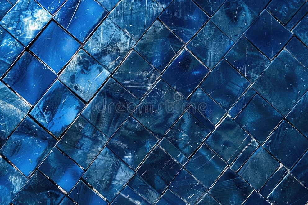A Detailed View of a Blue Glazed Tile Wall with Geometric Patterns and Texture Stock Image ...
