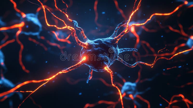 Detailed View of Blue Neural Networks, with Synapses Transmitting ...