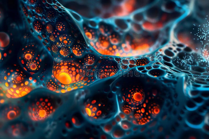 Detailed View of Blue and Orange Substance with Unique Cell Structures ...