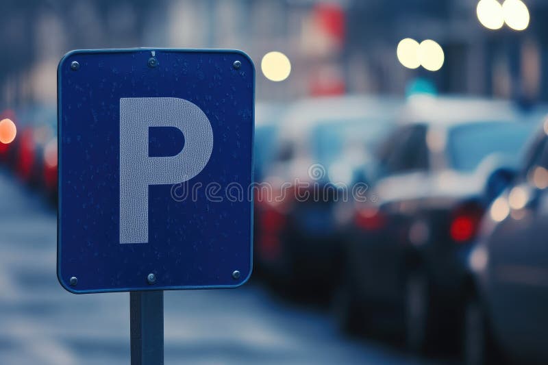 Detailed View of Blue Parking Sign Amidst Vehicles. Stock Illustration ...