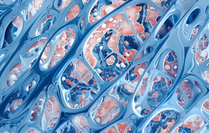 Abstract Blue and Red Patterned Cells Under Microscope Stock ...