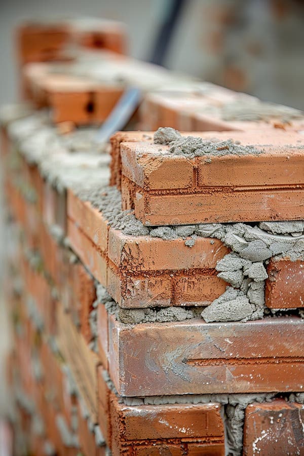 A Detailed View of a Bricklaying Process Emphasizing the Skill in ...