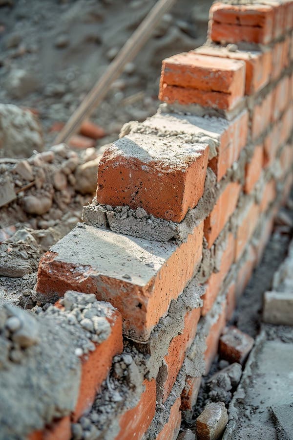 A Detailed View of a Bricklaying Process Emphasizing the Skill in ...
