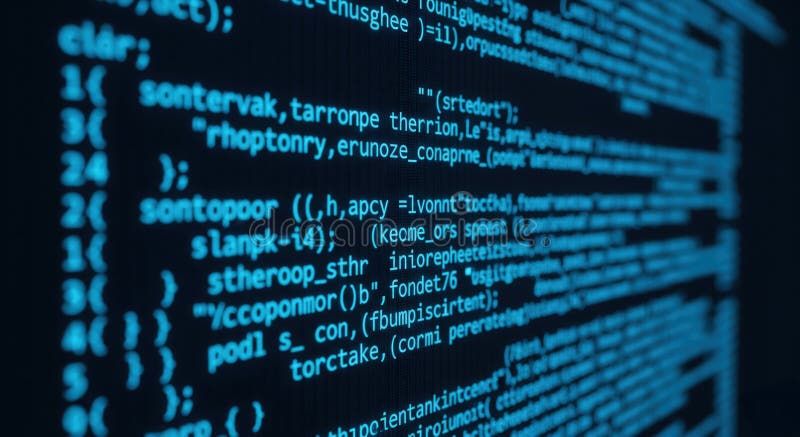 Detailed View of Bright Blue Programming Code on a Dark Screen ...
