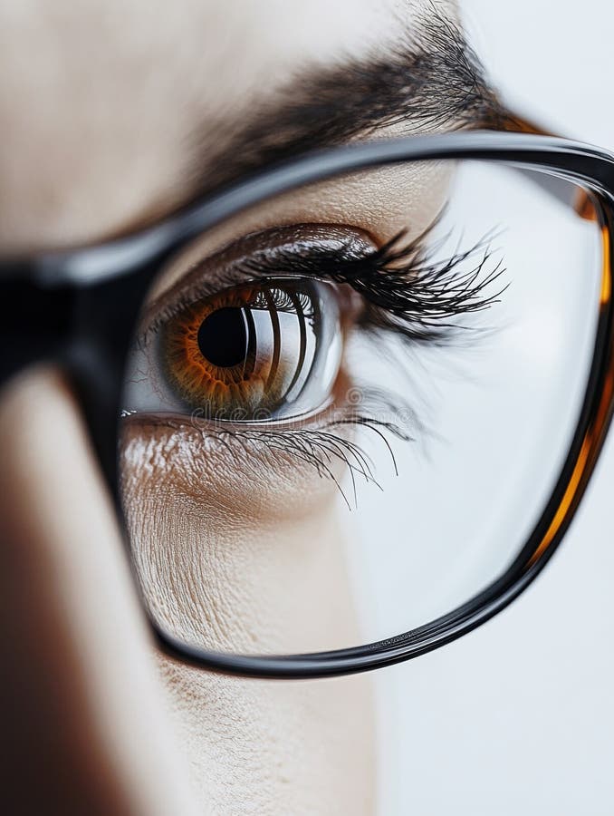 Close Up View of a Human Eye with Glasses Revealing Intricate Details ...