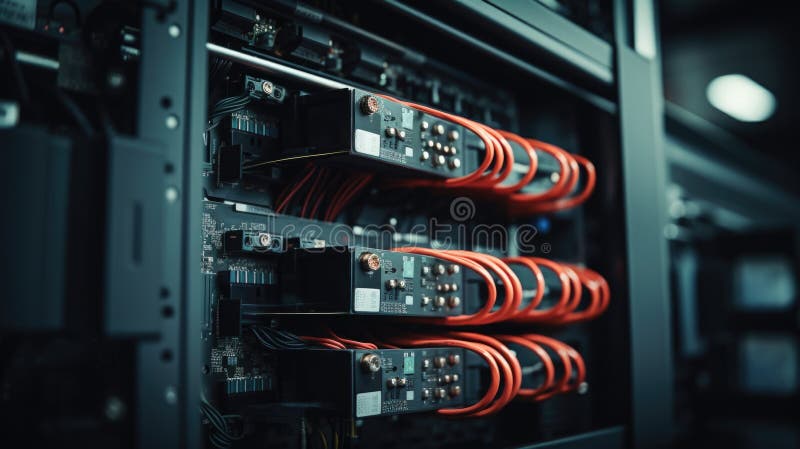 A Detailed View of a Bunch of Wires Neatly Arranged in a Rack. Suitable ...