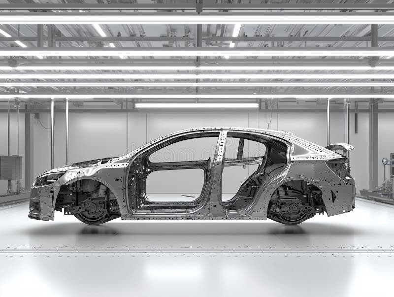 Detailed View of Car Metal Frame in Modern Workshop, Showcasing Its ...