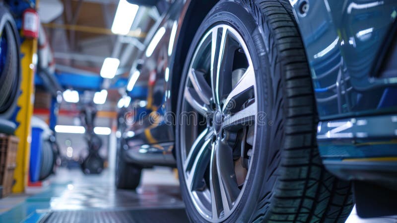 A Detailed View of a Car S Tire and Brake System in a Workshop Stock ...