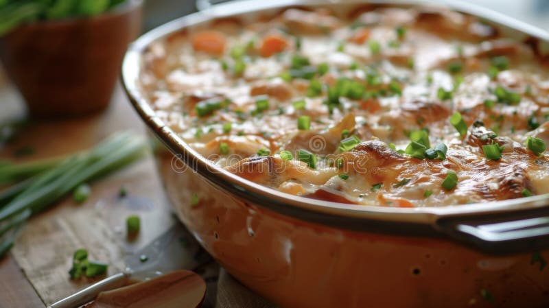 A Detailed View of a Casserole Dish Placed on a Wooden Table ...