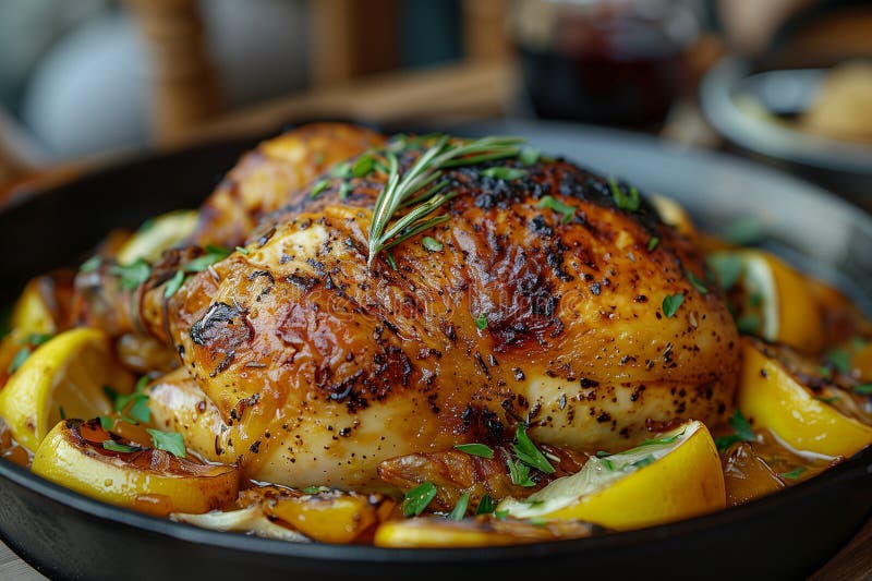 A Detailed View of a Chicken Being Cooked in a Skillet Stock Photo ...